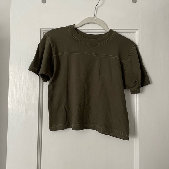 Urban Outfitters | Tops | Uo Urban Renewal Remade Contrast Stitch Crewneck Tee Olive Green ...